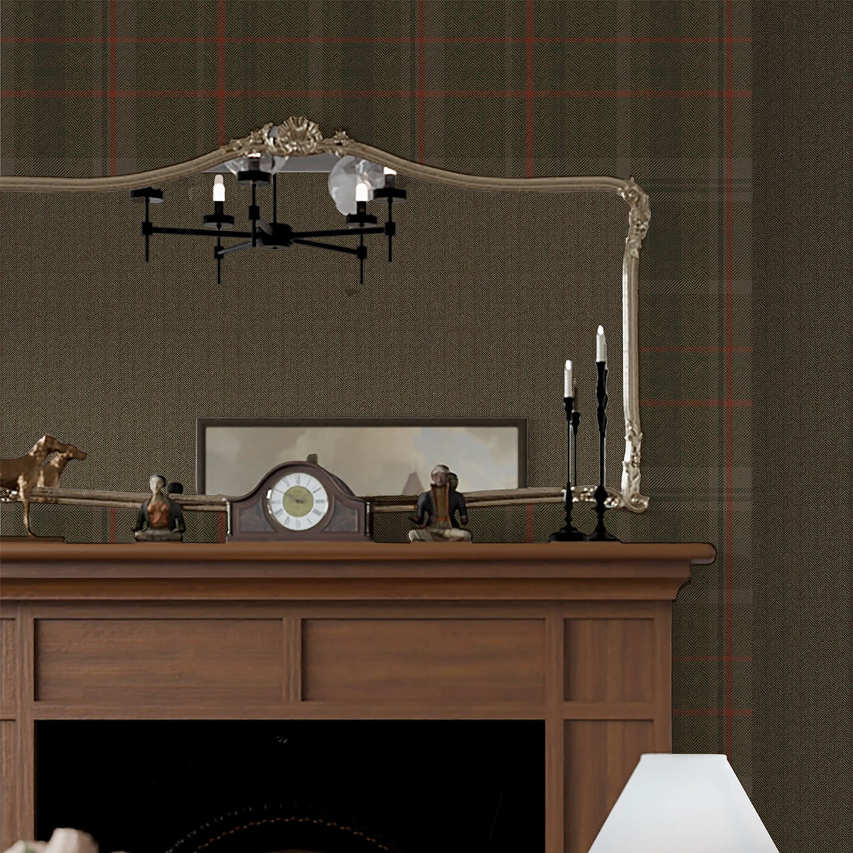 Royal Herringbone Tartan Wallpaper in Bracken Green, Sage and Red – Lucie Annabel