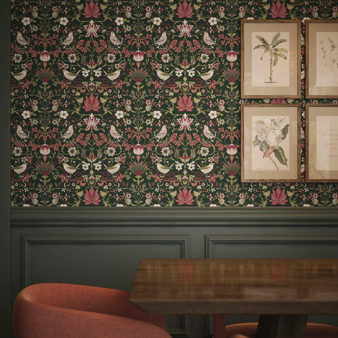 Garden Visitors Wallpaper in Guava on Castleton Green – Lucie Annabel