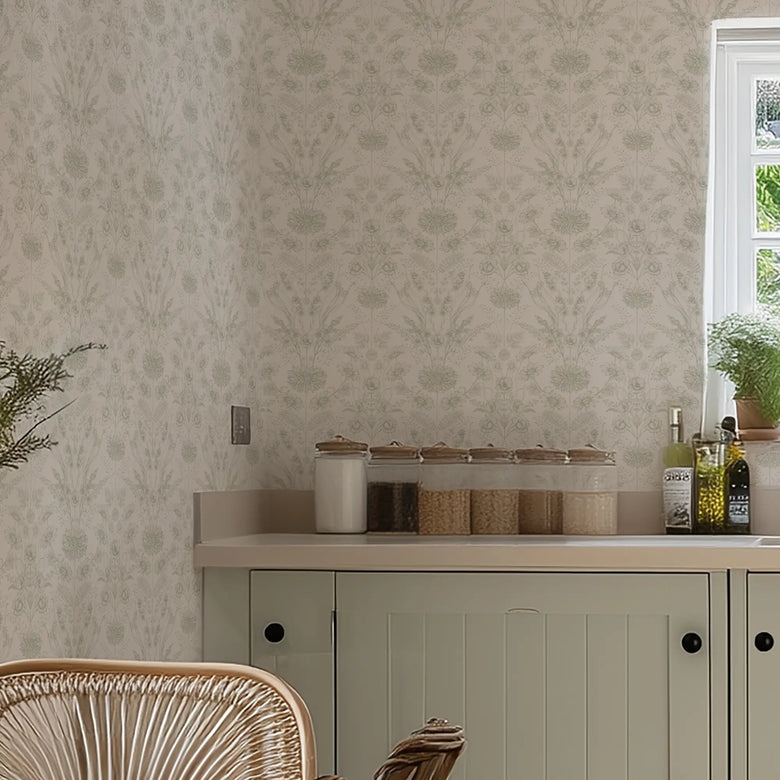 Grace Wallpaper in Sage on Windsor Cream – Lucie Annabel
