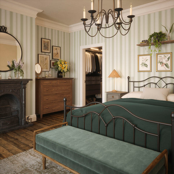 Heritage Stripe Wallpaper in Sage and Vintage Cream – Lucie Annabel