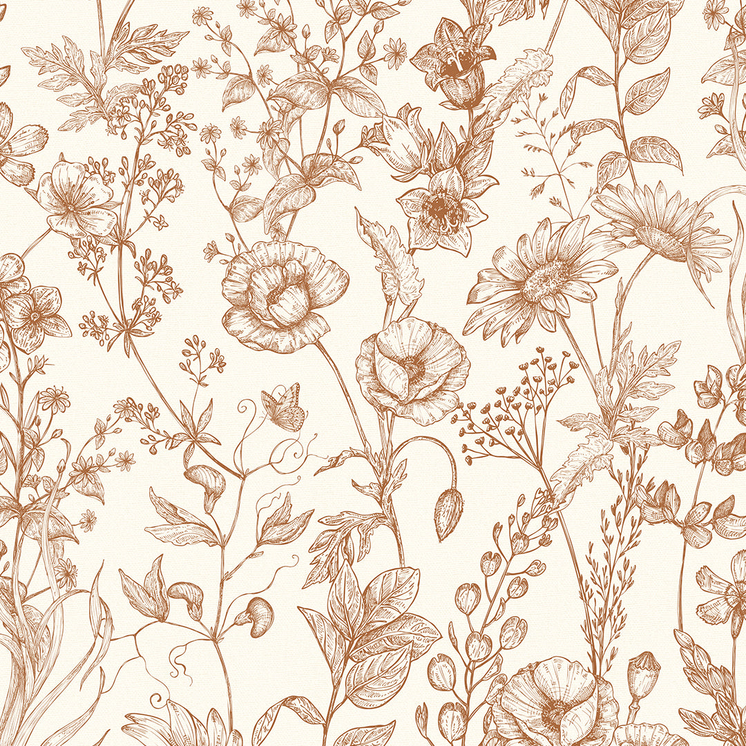Sketched Meadow Wallpaper in Spice on Windsor Cream – Lucie Annabel