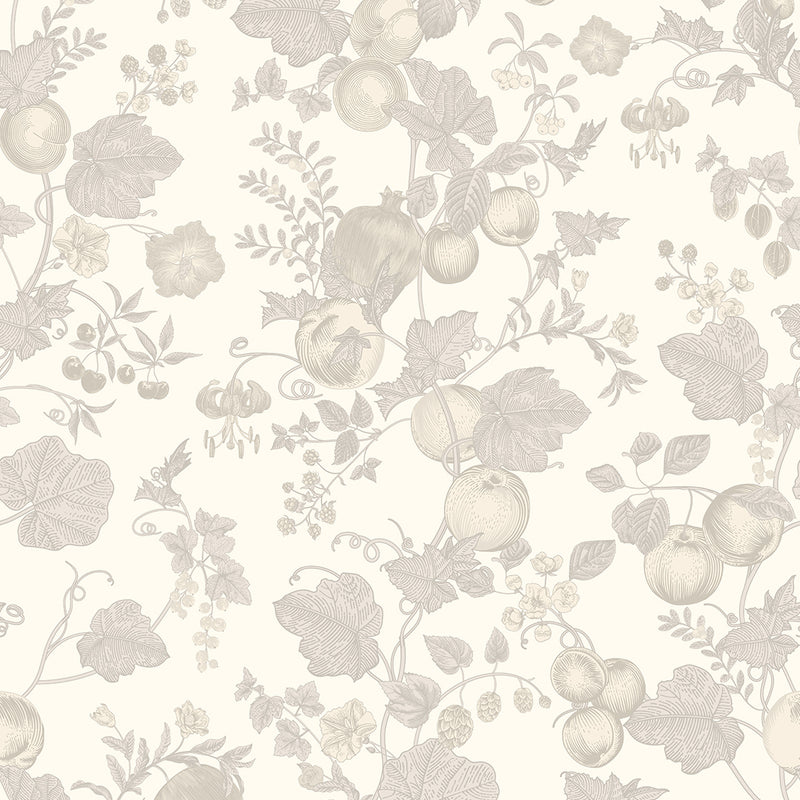 Forgotten Fruit Wallpaper in Vintage Cream and Vintage Grey – Lucie Annabel