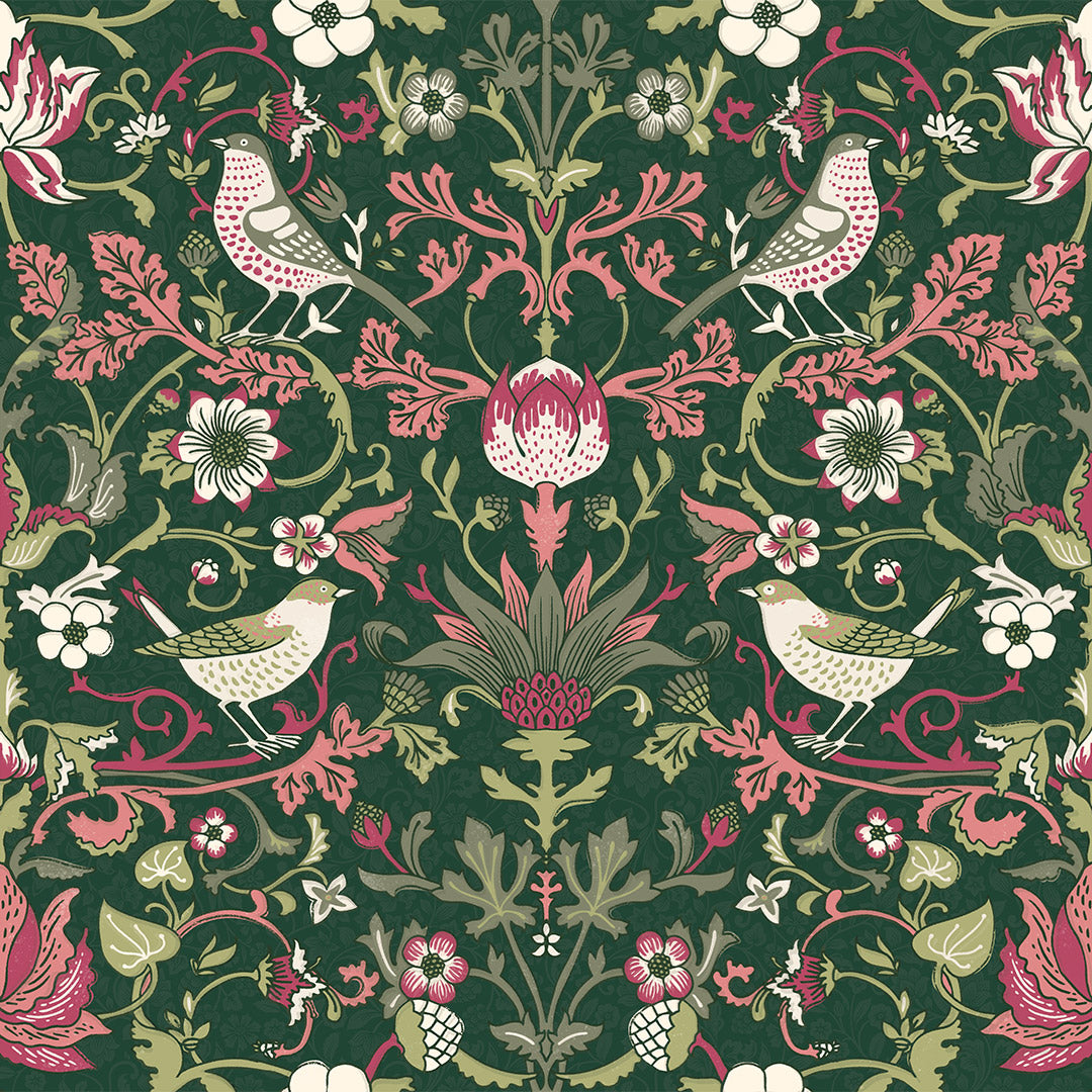 Garden Visitors Wallpaper in Guava on Castleton Green – Lucie Annabel