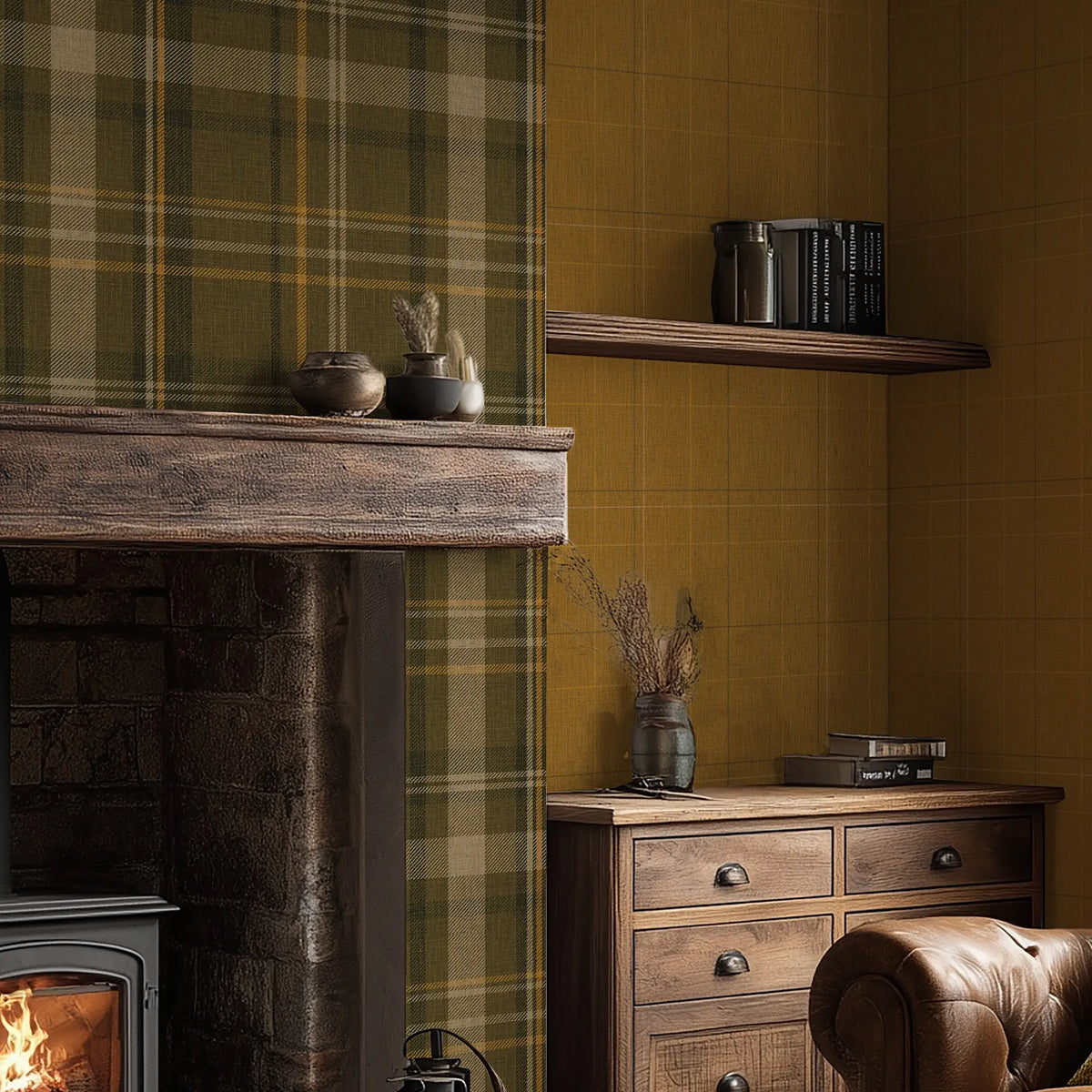 Royal Check Wallpaper in Mustard, Rich Olive and Yellow – Lucie Annabel