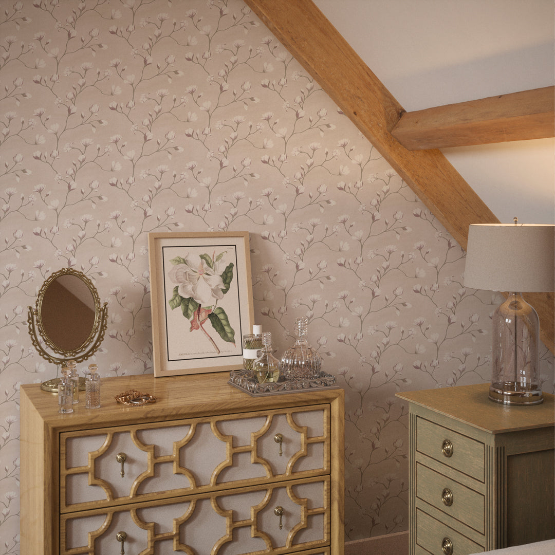 Sweet Magnolia Wallpaper in Barely Blush – Lucie Annabel