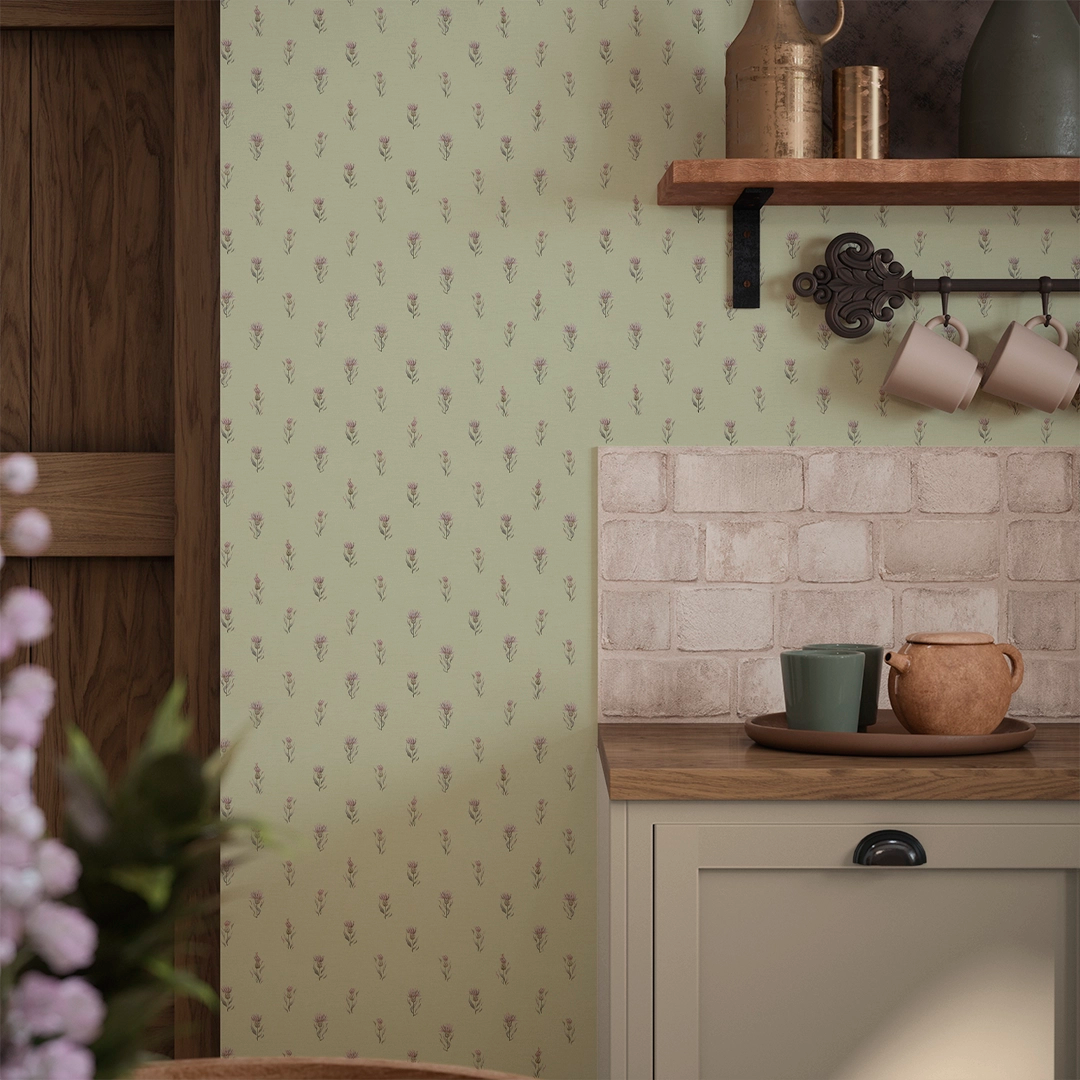 Wee Thistle Wallpaper in Slow Cooked Sage – Lucie Annabel